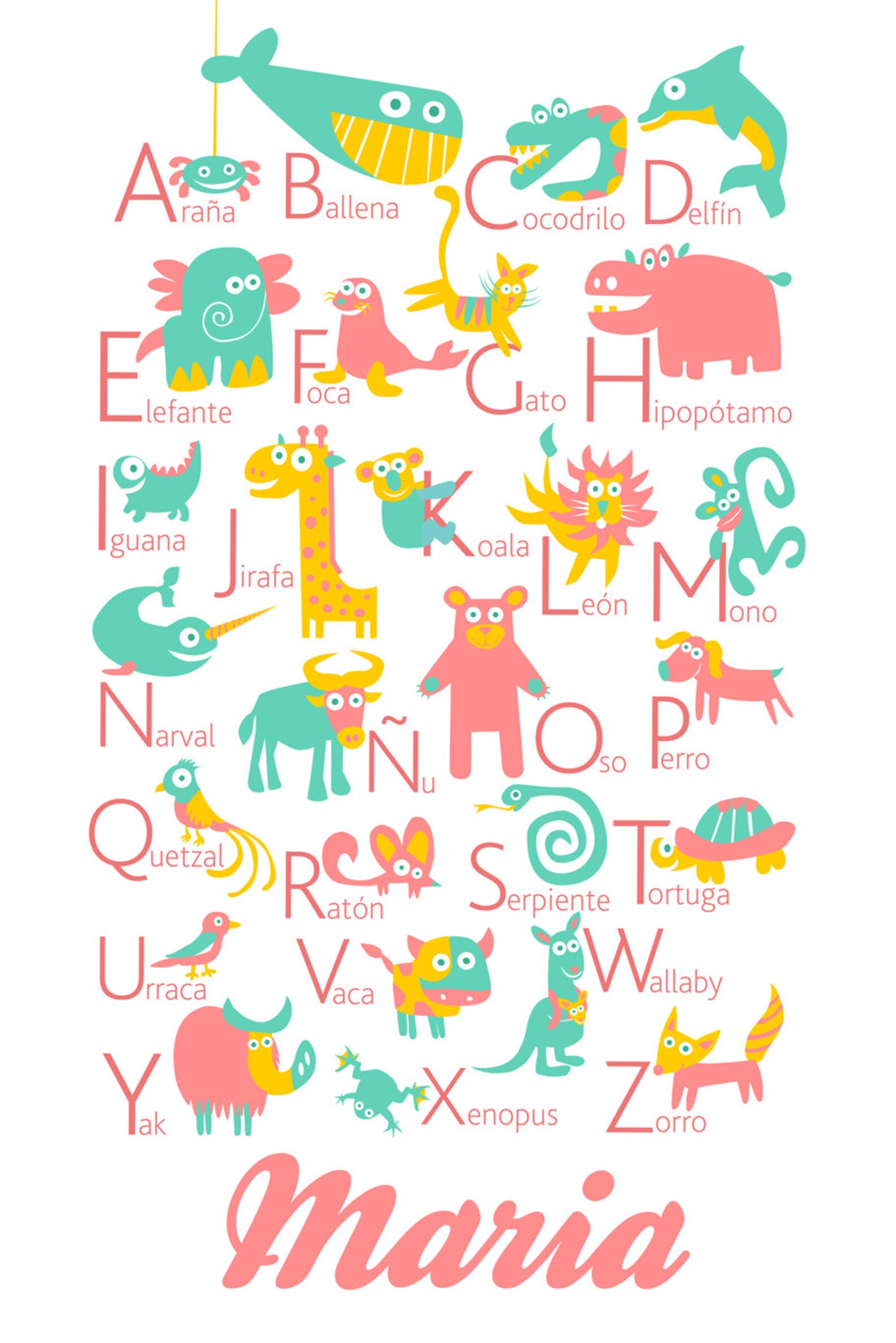 Personalized SPANISH Alphabet Poster With Animals From A to Z - Etsy