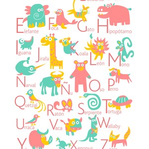 Personalized SPANISH Alphabet Poster With Animals From A to Z, BIG ...
