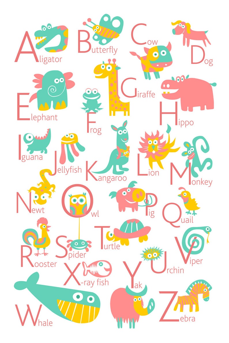 ENGLISH Alphabet Poster With Animals From A to Z, BIG POSTER 13x19 ...