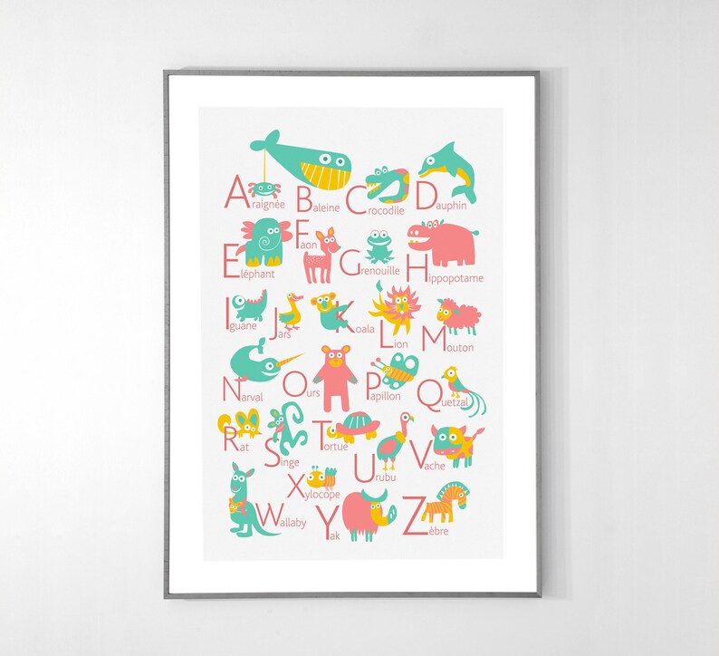 FRENCH Alphabet Poster With Animals From A to Z, BIG POSTER 13x19 ...