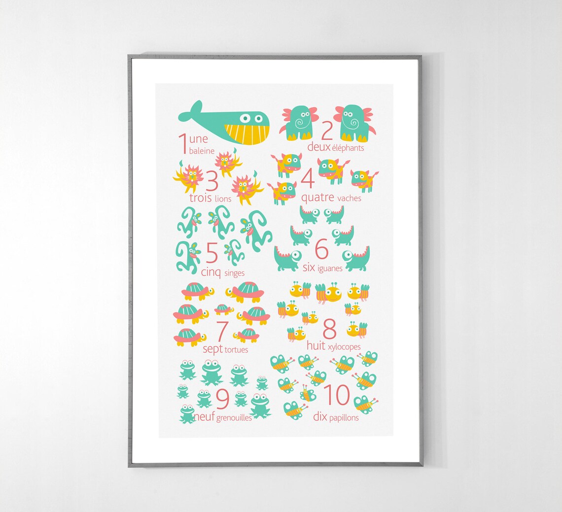 FRENCH Numbers Poster With Animals From 1 to 10 BIG POSTER - Etsy