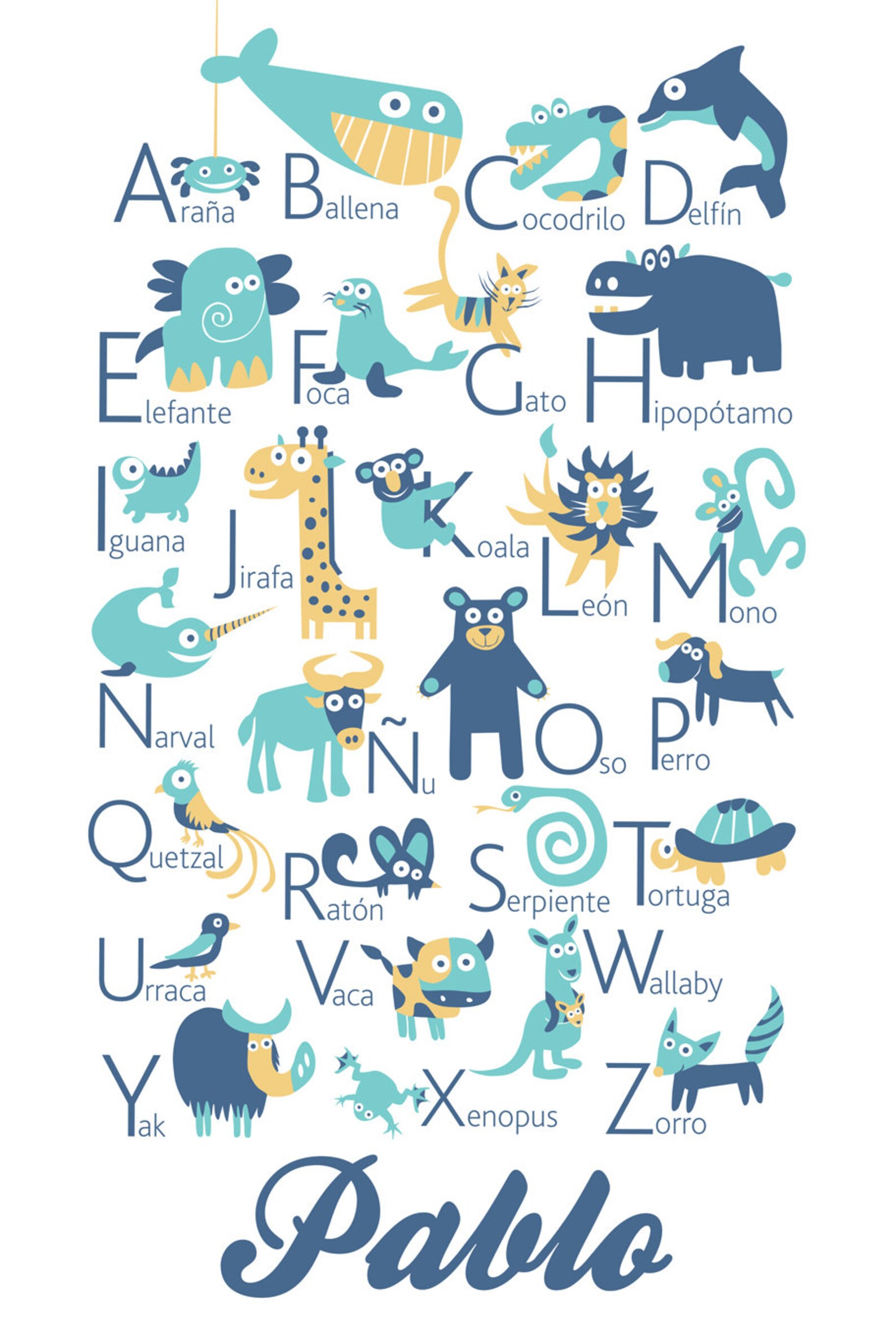Personalized SPANISH Alphabet Poster With Animals From A to Z - Etsy
