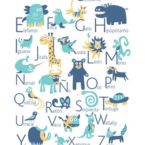Personalized SPANISH Alphabet Poster With Animals From A to Z, BIG ...