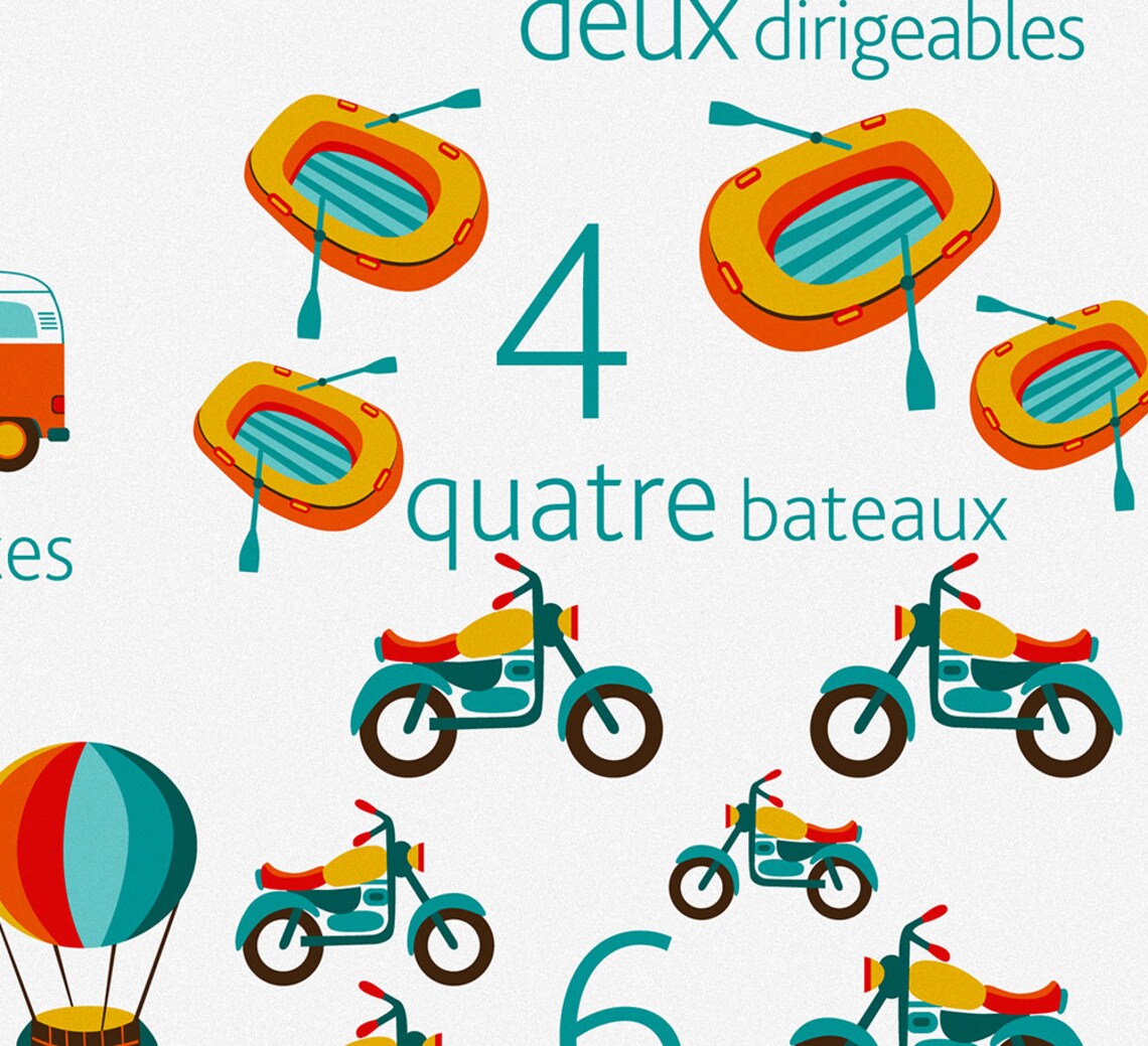 FRENCH Transports Numbers Poster From 1 to 10 BIG POSTER | Etsy