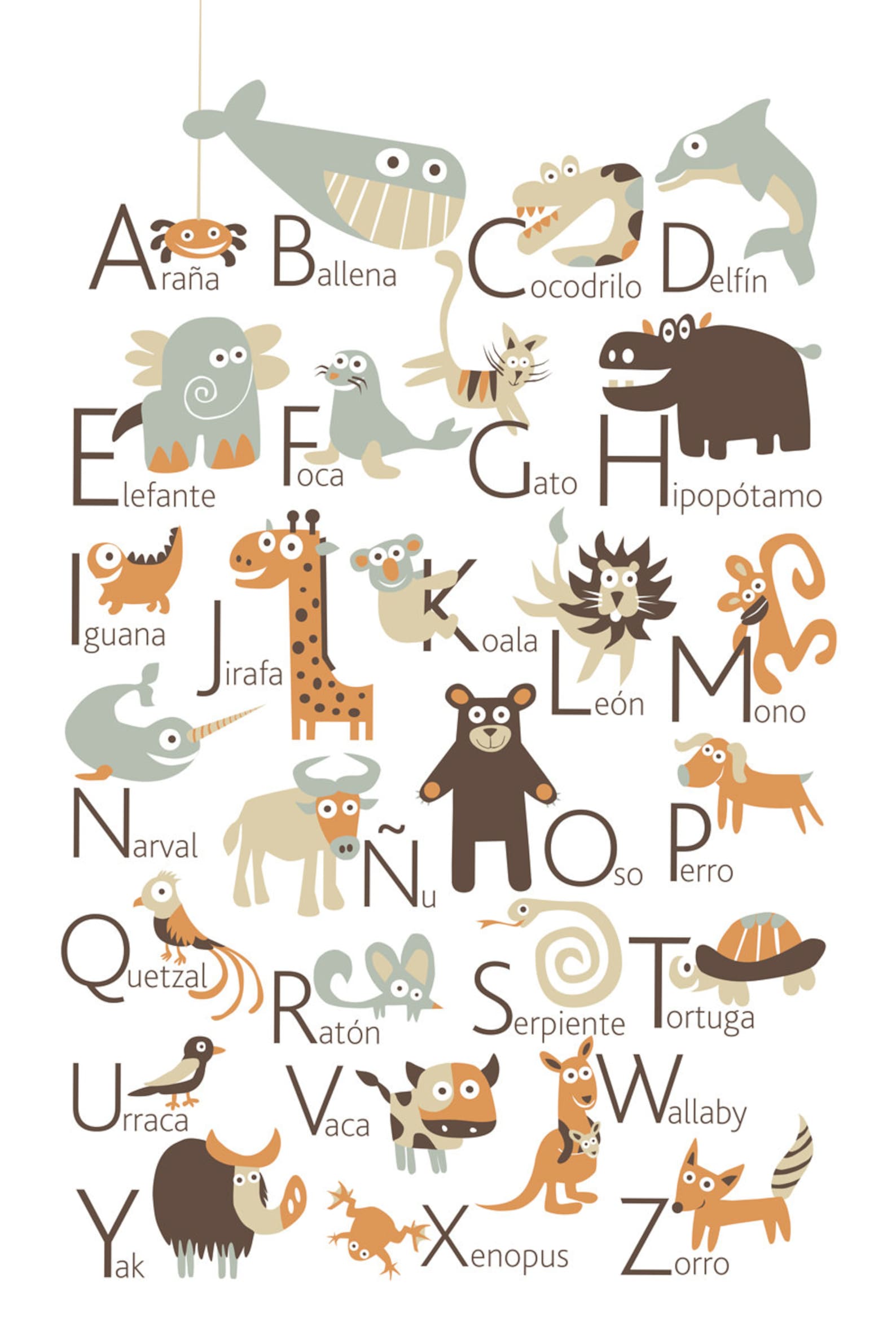 SPANISH Alphabet Poster With Animals From A to Z BIG POSTER - Etsy