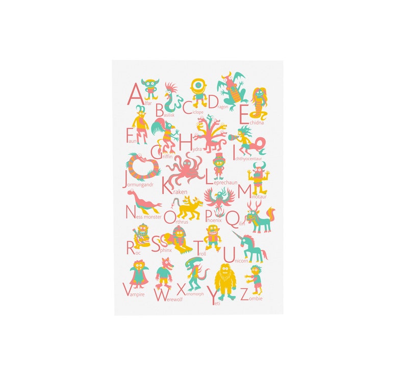 Monsters Alphabet Poster ENGLISH A to Z BIG POSTER 13x19 - Etsy