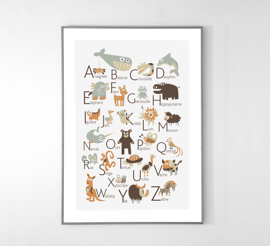 FRENCH Alphabet Poster With Animals From A to Z, BIG POSTER 13x19 ...