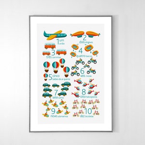 PORTUGUESE Transports Numbers Poster From 1 to 10 BIG POSTER 13x19 ...