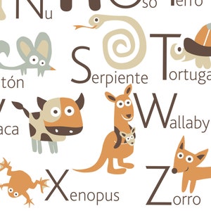 Personalized SPANISH Alphabet Poster With Animals From A to Z, BIG ...