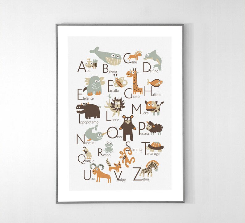 ITALIAN Alphabet Poster With Animals From A to Z BIG POSTER - Etsy