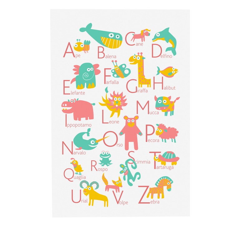 ITALIAN Alphabet Poster With Animals From A to Z, BIG POSTER 13x19 ...