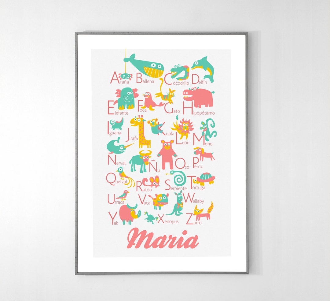 Personalized SPANISH Alphabet Poster With Animals From A to Z, BIG ...