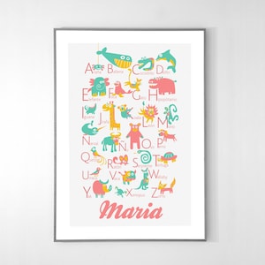 Personalized SPANISH Alphabet Poster With Animals From A to Z, BIG ...