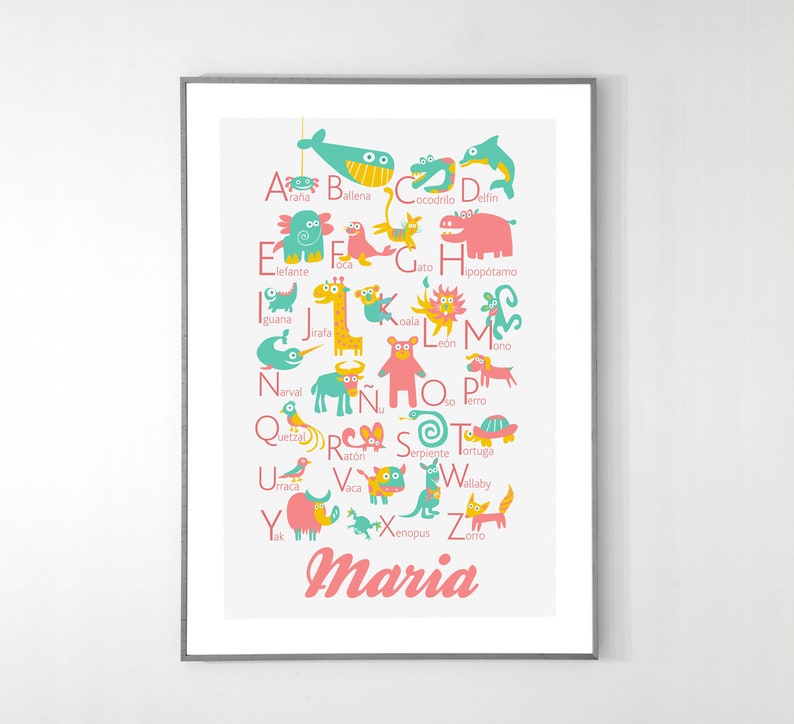 Personalized SPANISH Alphabet Poster With Animals From A to Z - Etsy