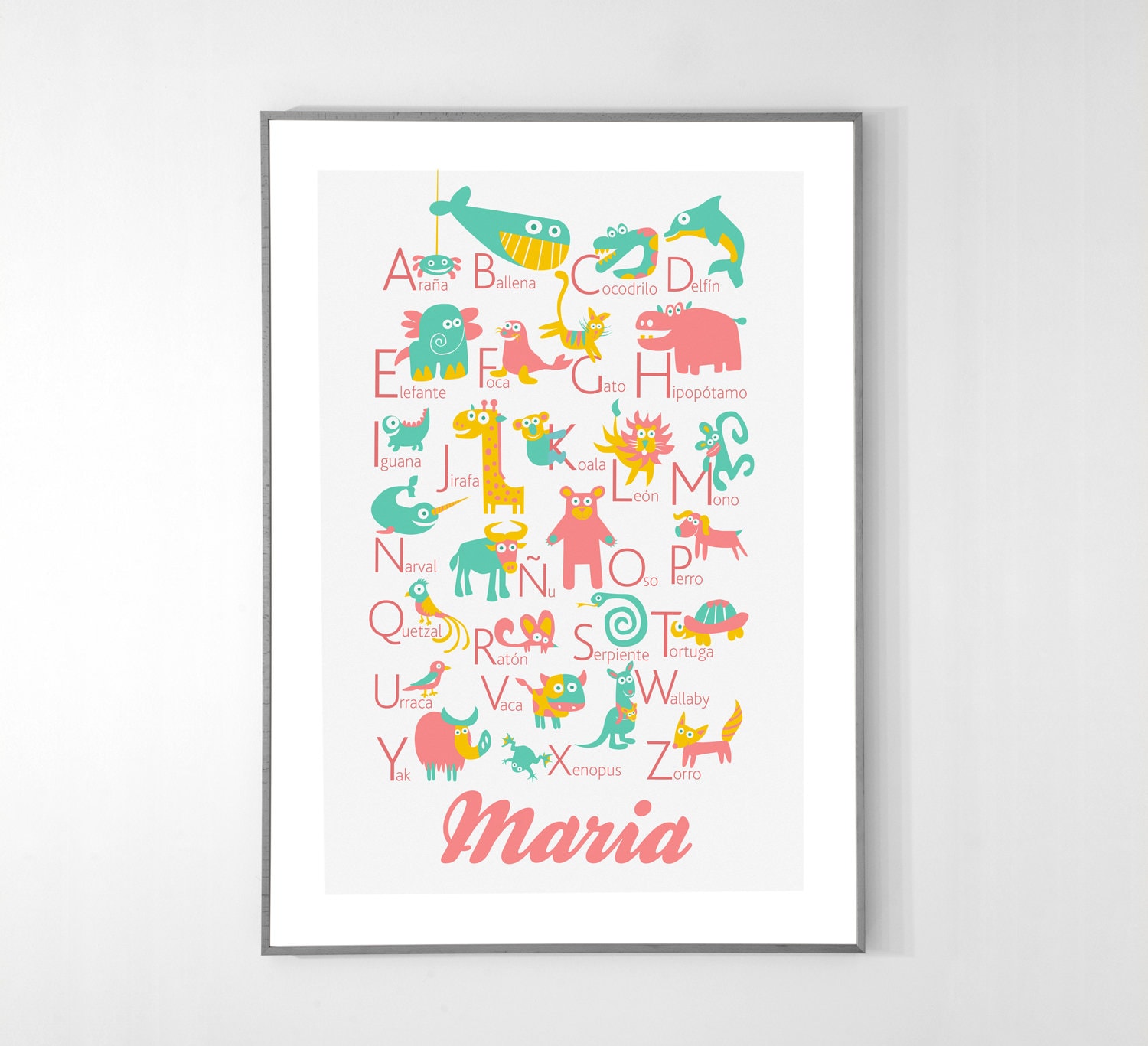 Personalized SPANISH Alphabet Poster With Animals From A to Z | Etsy