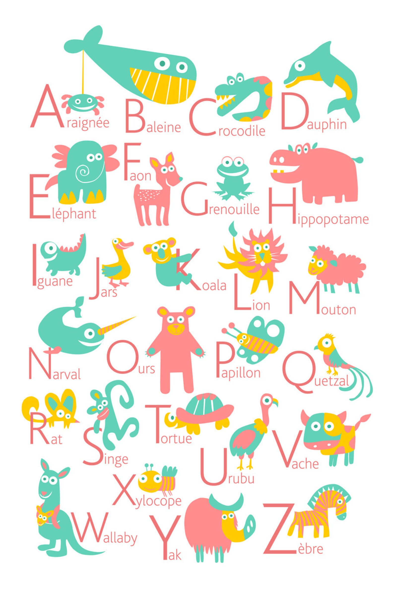 FRENCH Alphabet Poster With Animals From A to Z BIG POSTER - Etsy