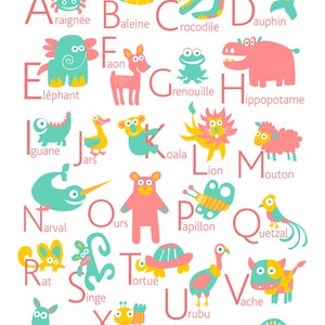 FRENCH Alphabet Poster With Animals From A to Z, BIG POSTER 13x19 ...