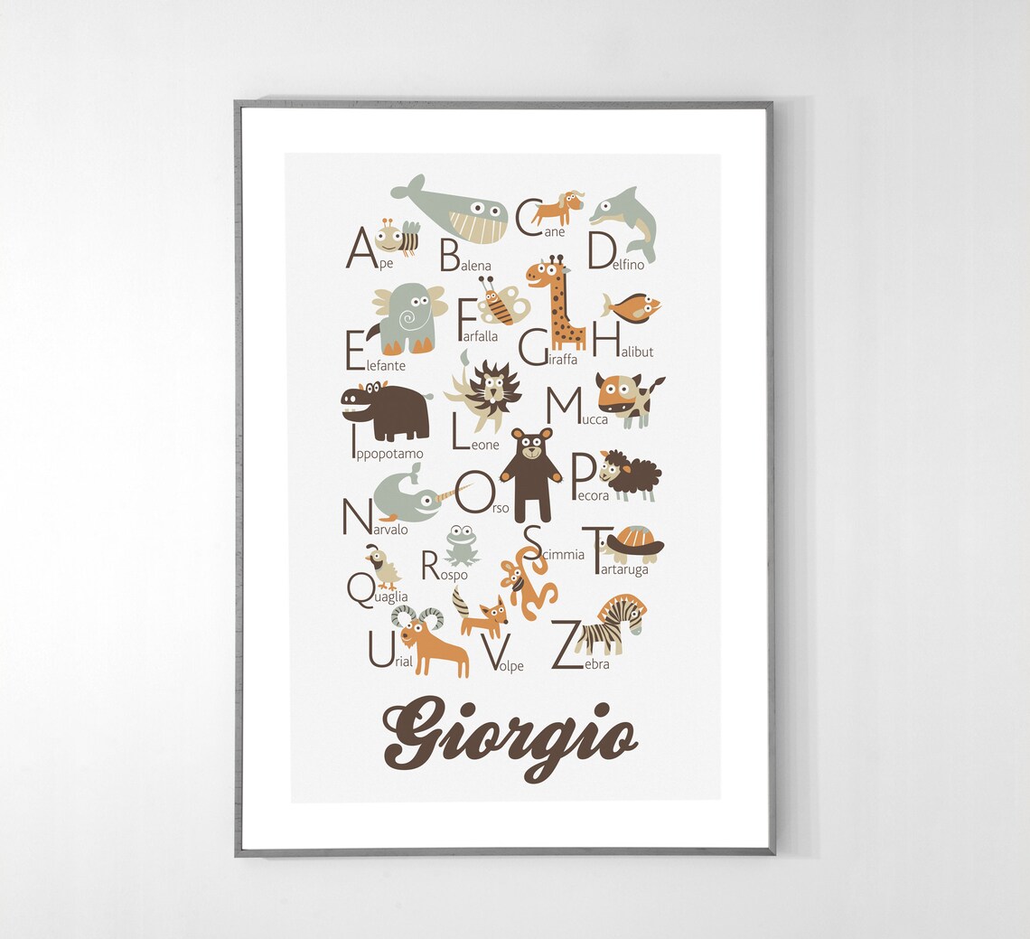 Personalized ITALIAN Alphabet Poster With Animals From A to Z - Etsy