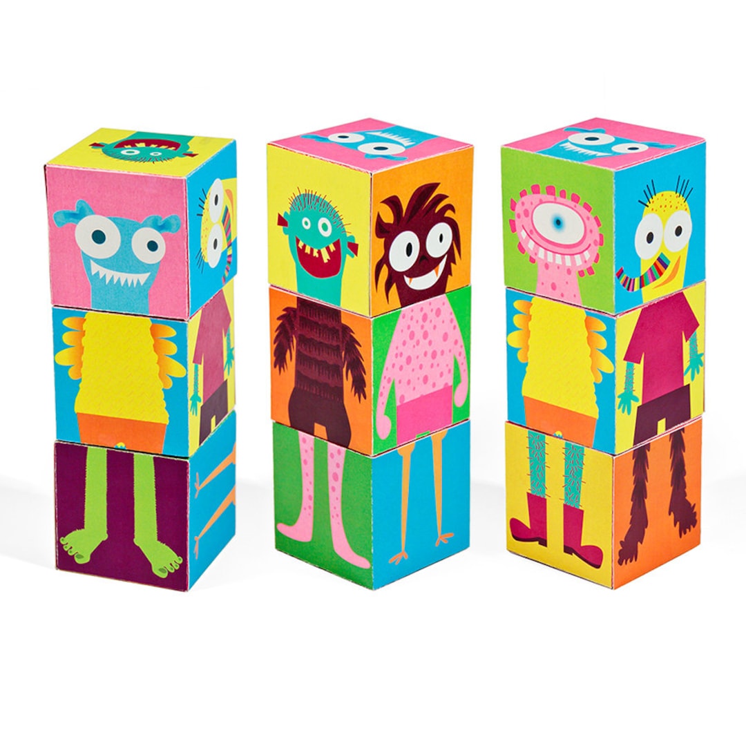 Monsters Blocks - PRINTABLE PDF Toy - DIY Craft Kit Paper Toy - 3 Paper ...