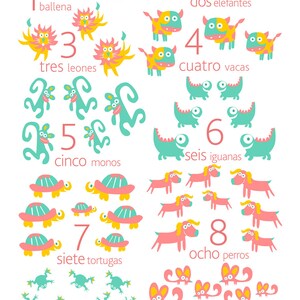 SPANISH Numbers Poster With Animals From 1 to 10 - BIG POSTER 13x19 ...