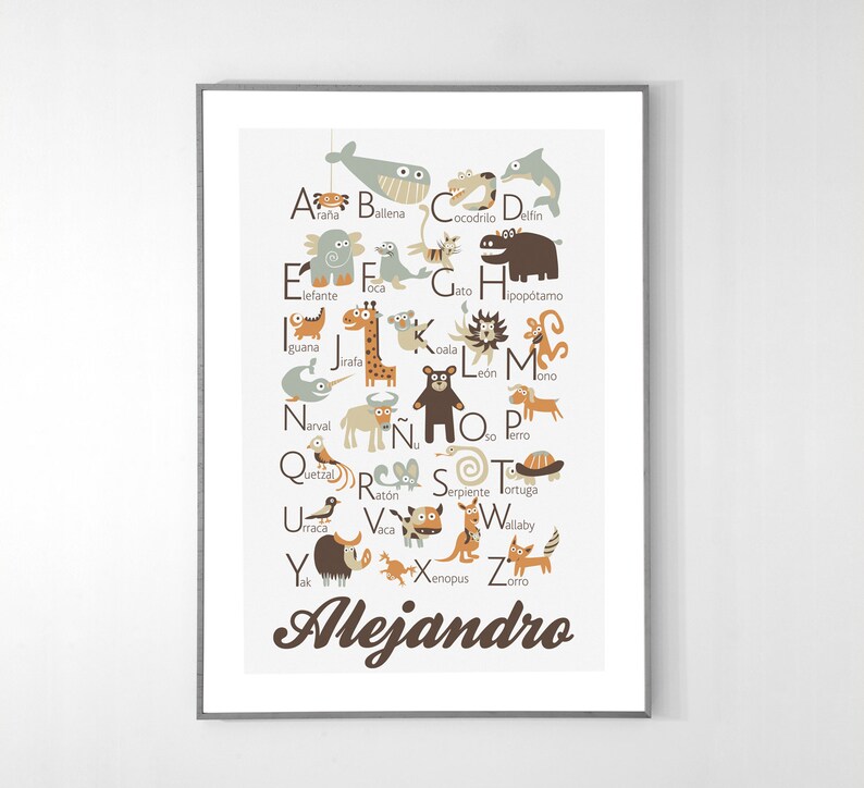Personalized SPANISH Alphabet Poster With Animals From A to Z - Etsy