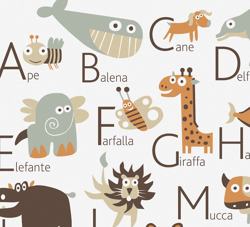 ITALIAN Alphabet Poster With Animals From A to Z BIG POSTER - Etsy
