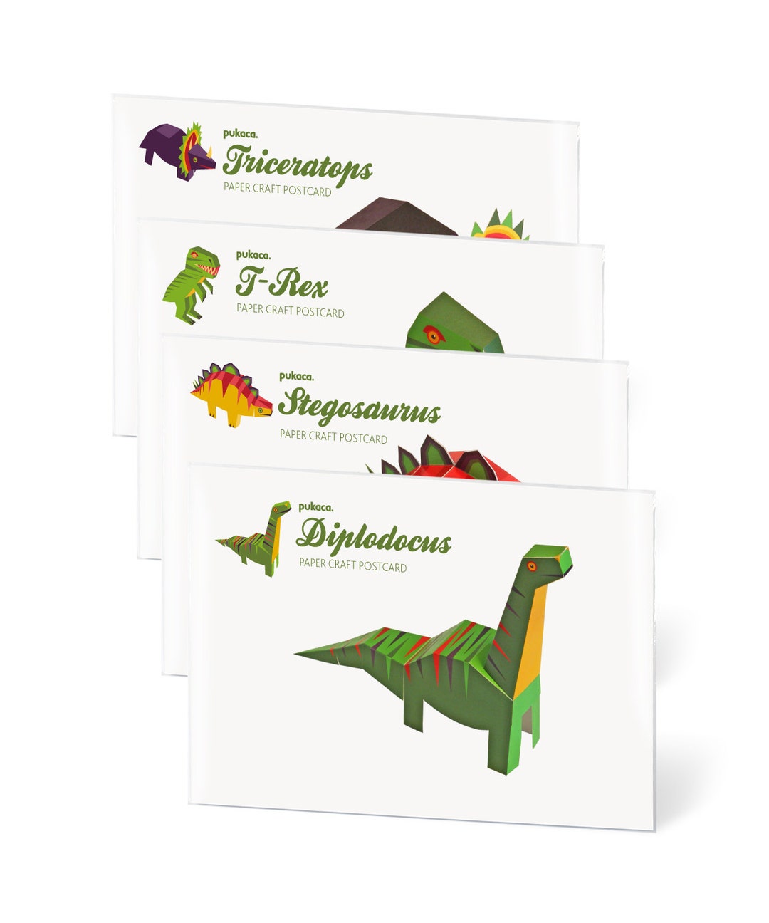 4 DINOSAURS Paper Craft Postcards T-rex Diplodocus - Etsy