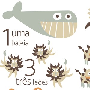 PORTUGUESE Numbers Poster With Animals From 1 to 10 - BIG POSTER 13x19 ...