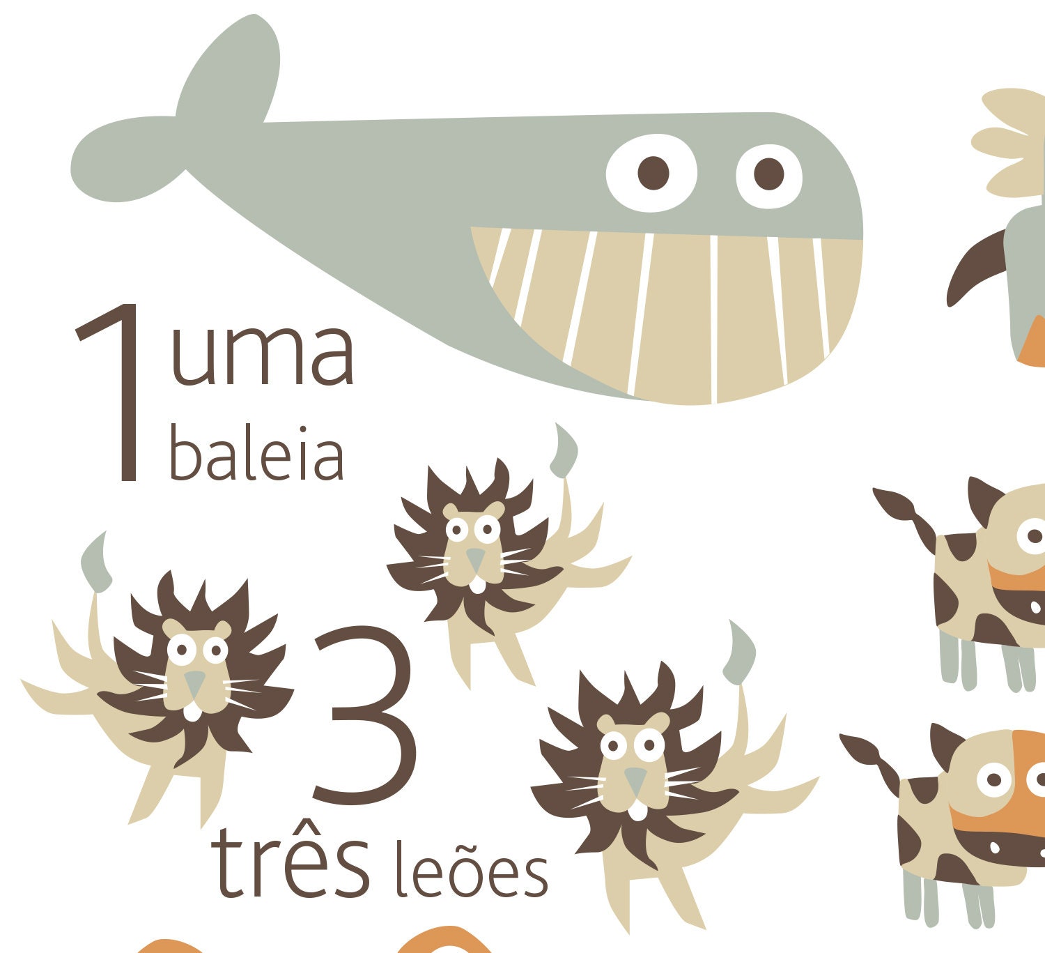 PORTUGUESE Numbers Poster with animals from 1 to 10 BIG | Etsy