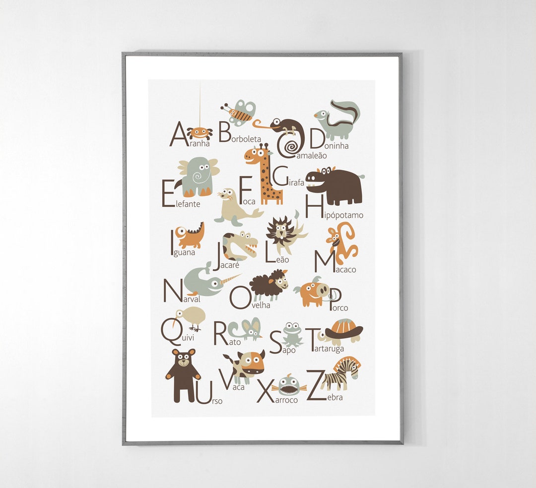PORTUGUESE Alphabet Poster With Animals From A to Z, BIG POSTER 13x19 ...
