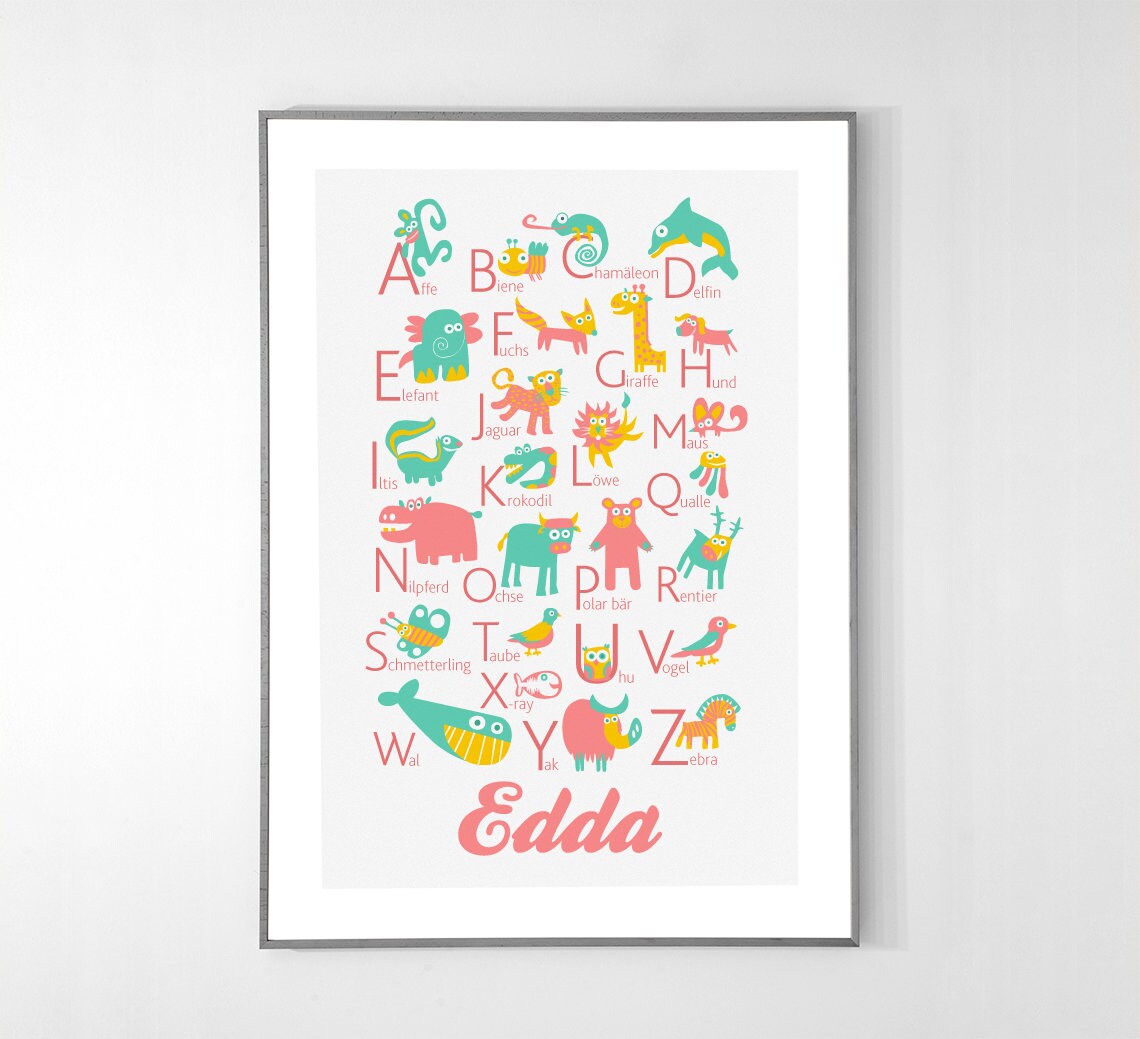 Personalized GERMAN Alphabet Poster With Animals From A to Z - Etsy