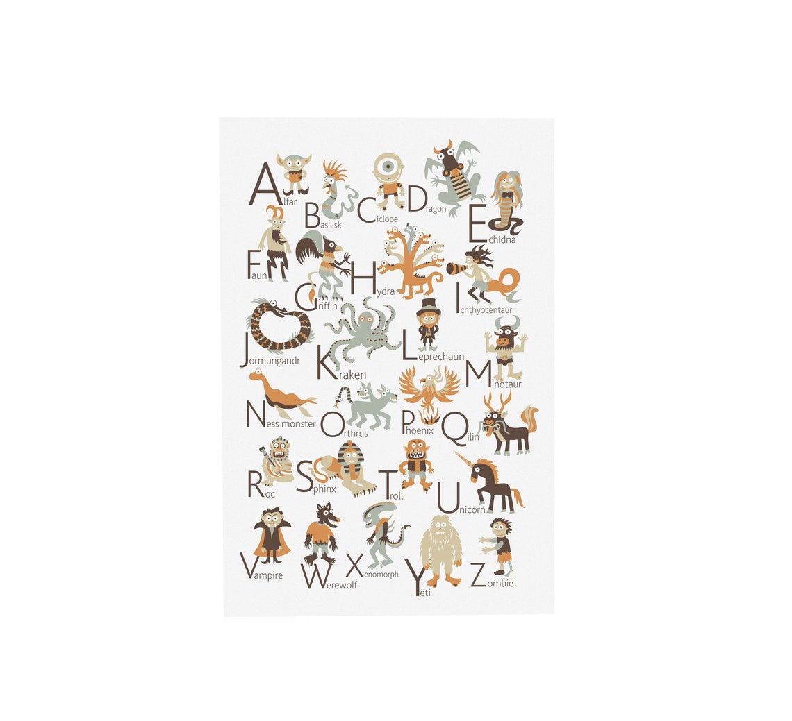Monsters Alphabet Poster ENGLISH A to Z BIG POSTER 13x19 - Etsy