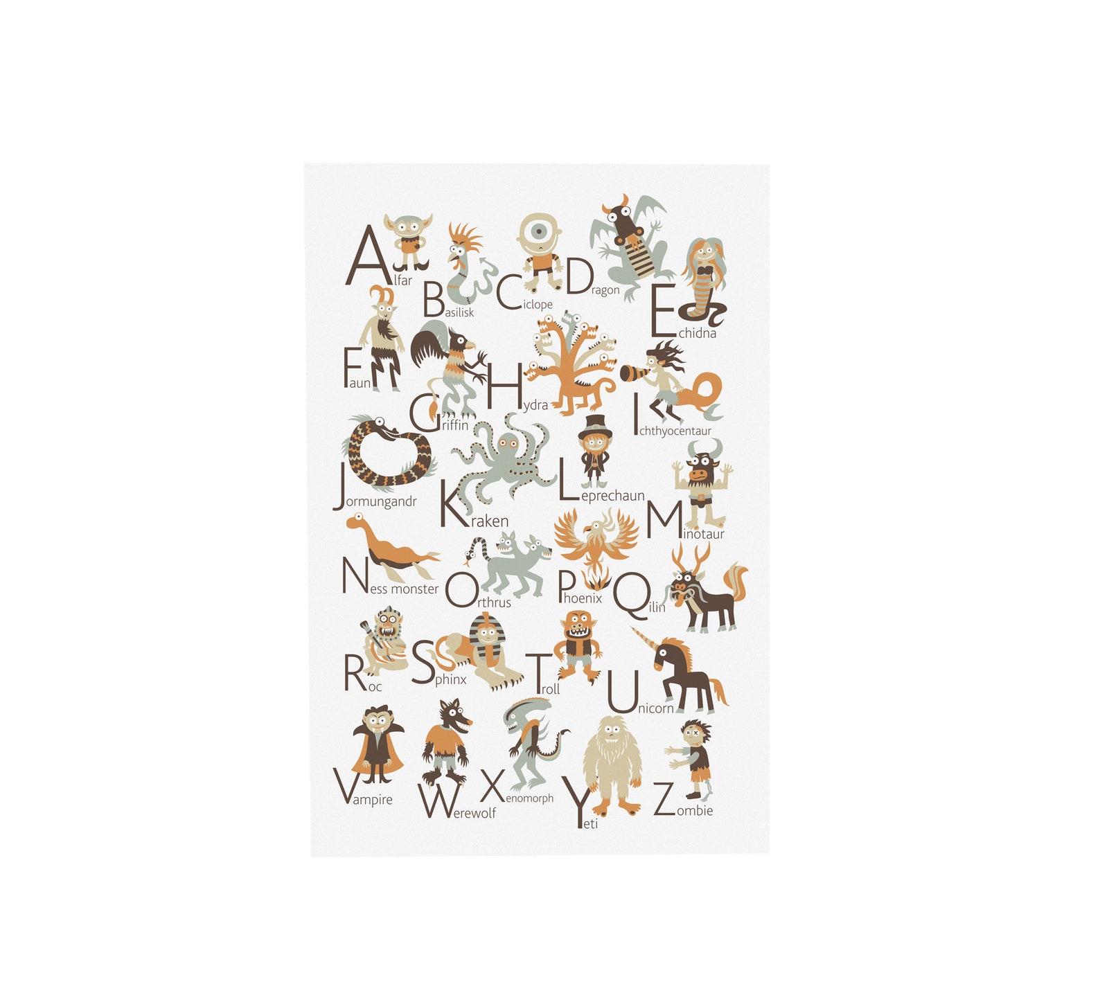 Monsters Alphabet Poster ENGLISH A to Z BIG POSTER 13x19 - Etsy