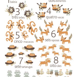 PORTUGUESE Numbers Poster With Animals From 1 to 10 - BIG POSTER 13x19 ...