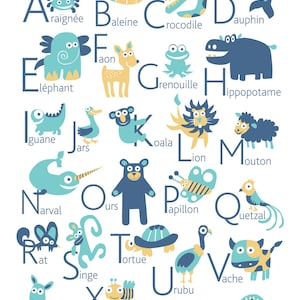 FRENCH Alphabet Poster With Animals From A to Z, BIG POSTER 13x19 ...