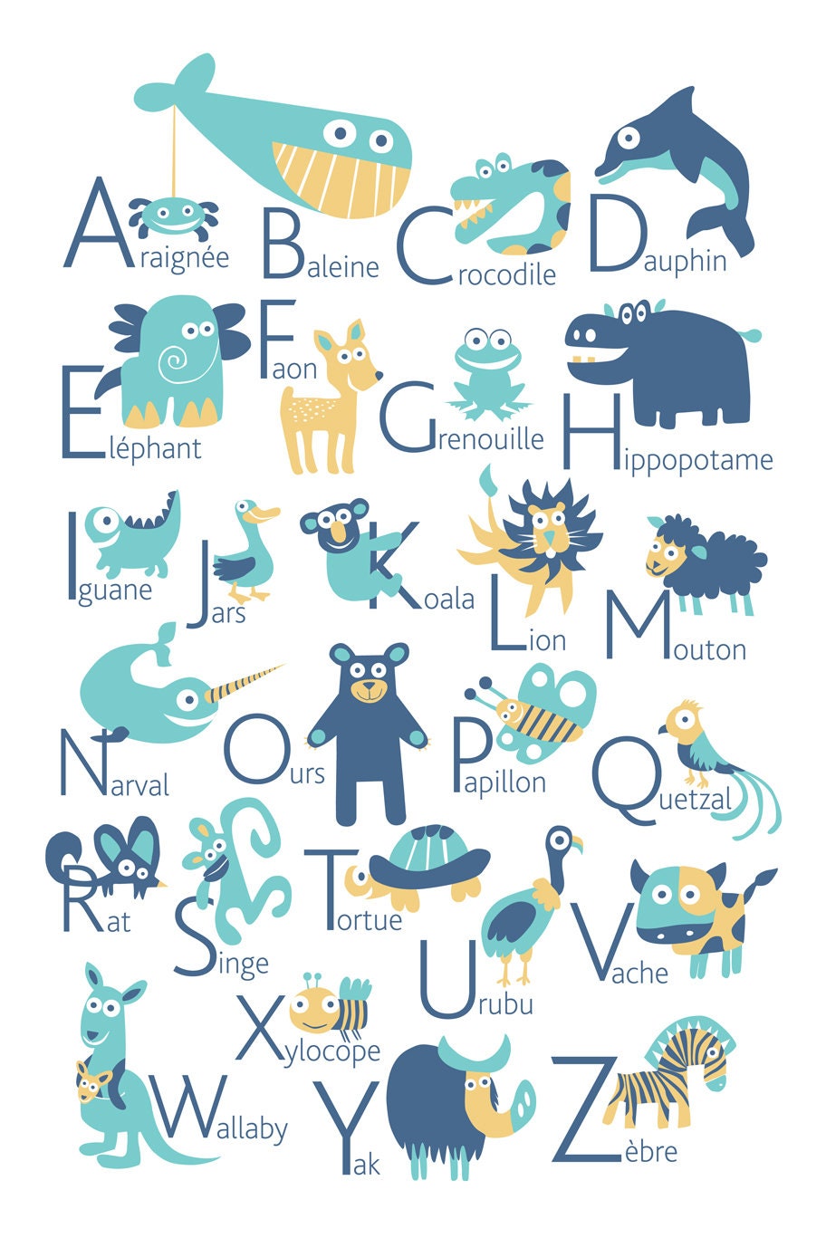 FRENCH Alphabet Poster With Animals From A to Z BIG POSTER - Etsy Canada