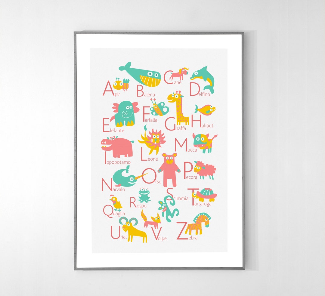 ITALIAN Alphabet Poster With Animals From A to Z, BIG POSTER 13x19 ...
