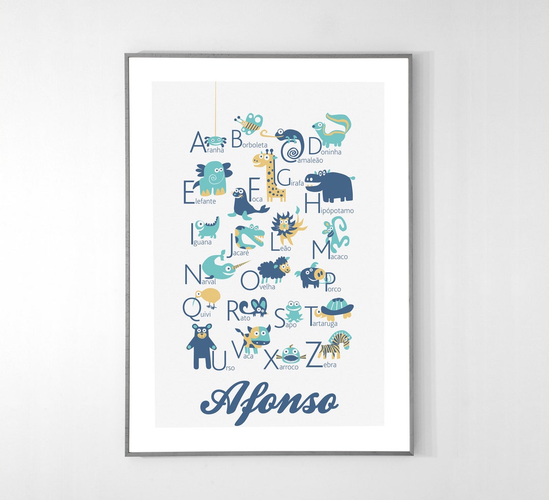 Personalized PORTUGUESE Alphabet Poster With Animals From A to Z, BIG ...