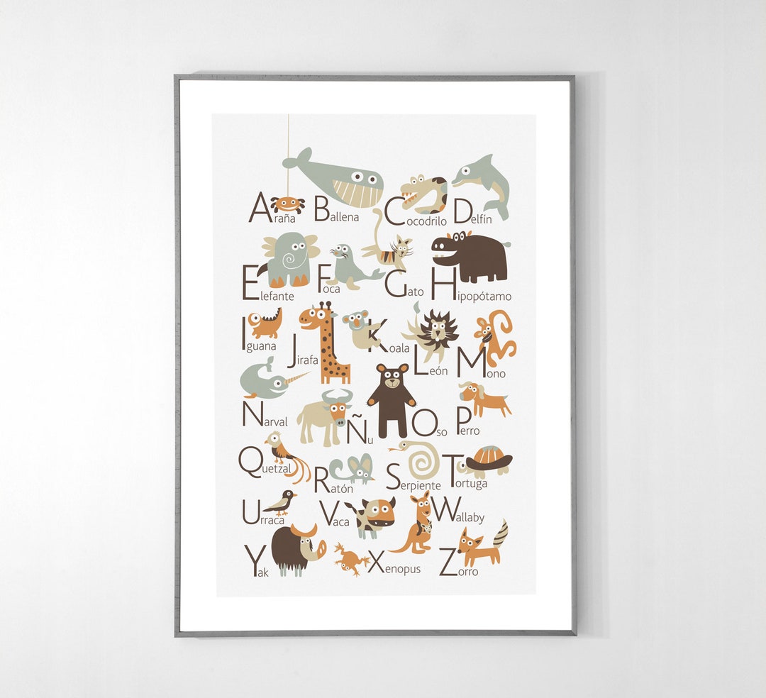 SPANISH Alphabet Poster With Animals From A to Z, BIG POSTER 13x19 ...