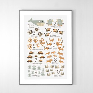 PORTUGUESE Numbers Poster With Animals From 1 to 10 - BIG POSTER 13x19 ...