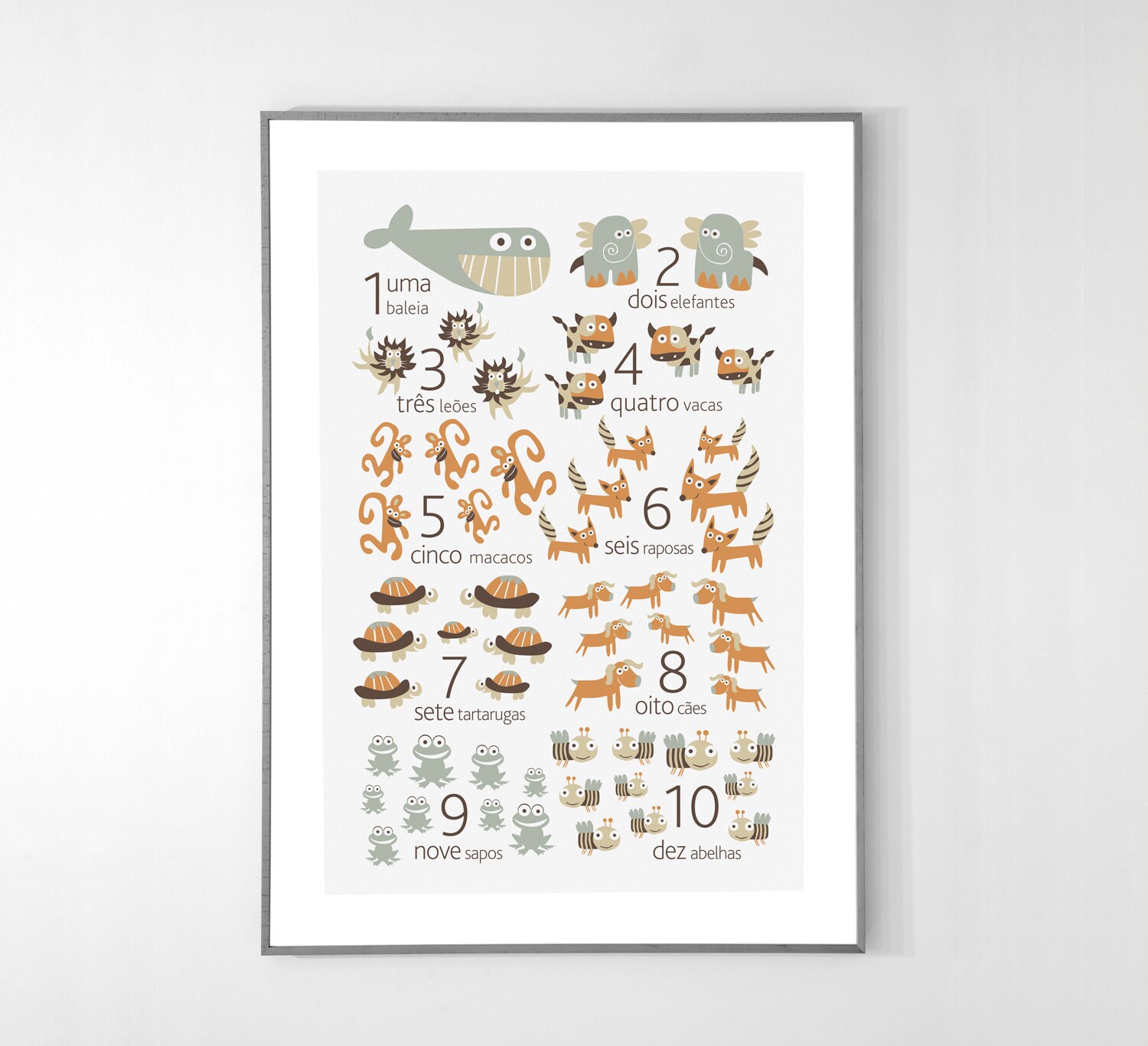PORTUGUESE Numbers Poster With Animals From 1 to 10 - BIG POSTER 13x19 ...