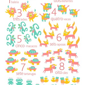 PORTUGUESE Numbers Poster With Animals From 1 to 10 - BIG POSTER 13x19 ...
