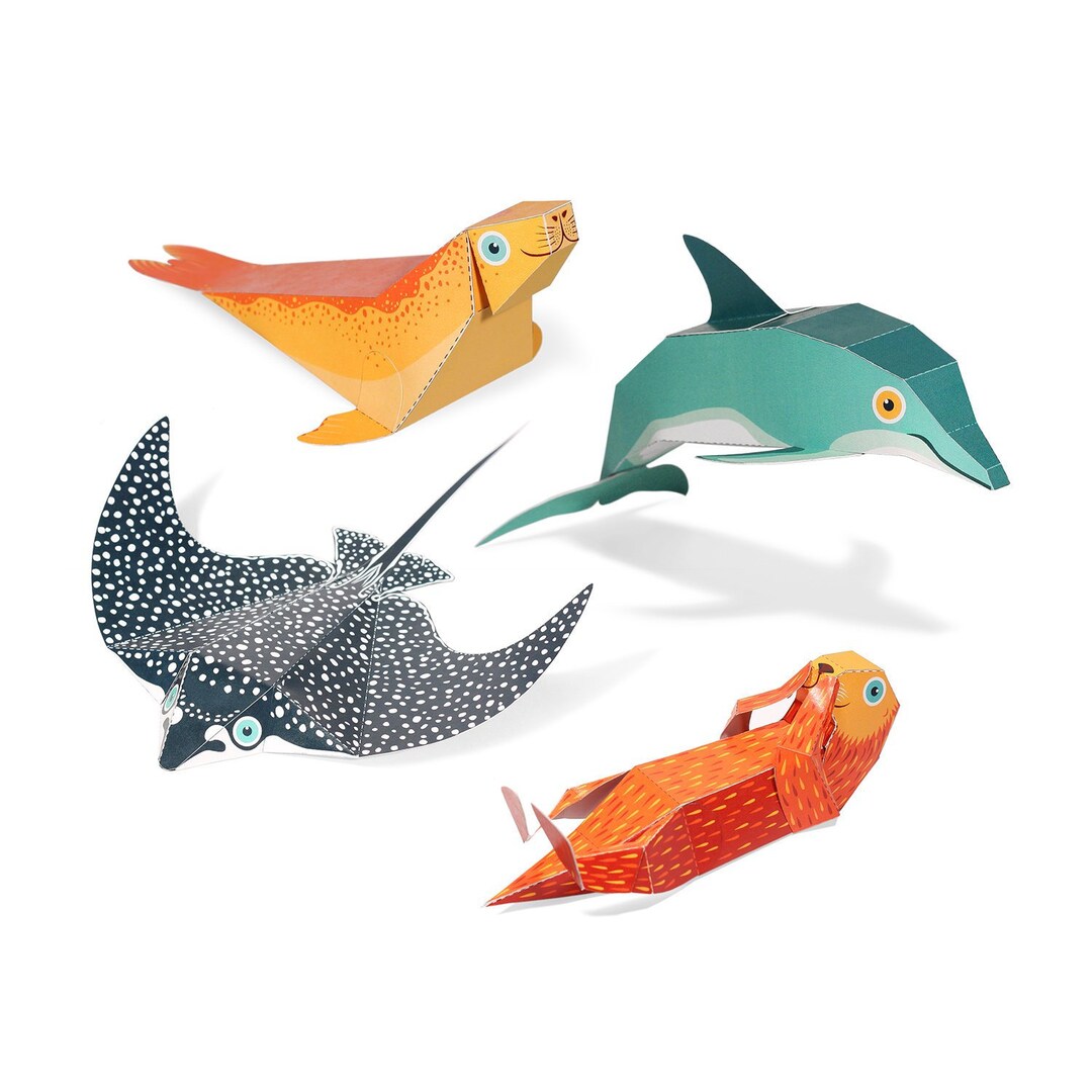 Marine Animals Paper Toys - DIY Paper Craft Kit - 3D Paper Animals - Etsy