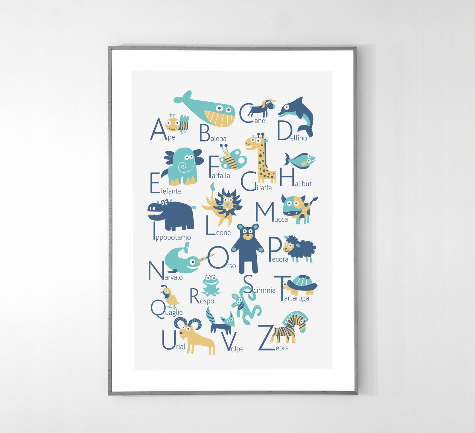 ITALIAN Alphabet Poster With Animals From A to Z, BIG POSTER 13x19 ...