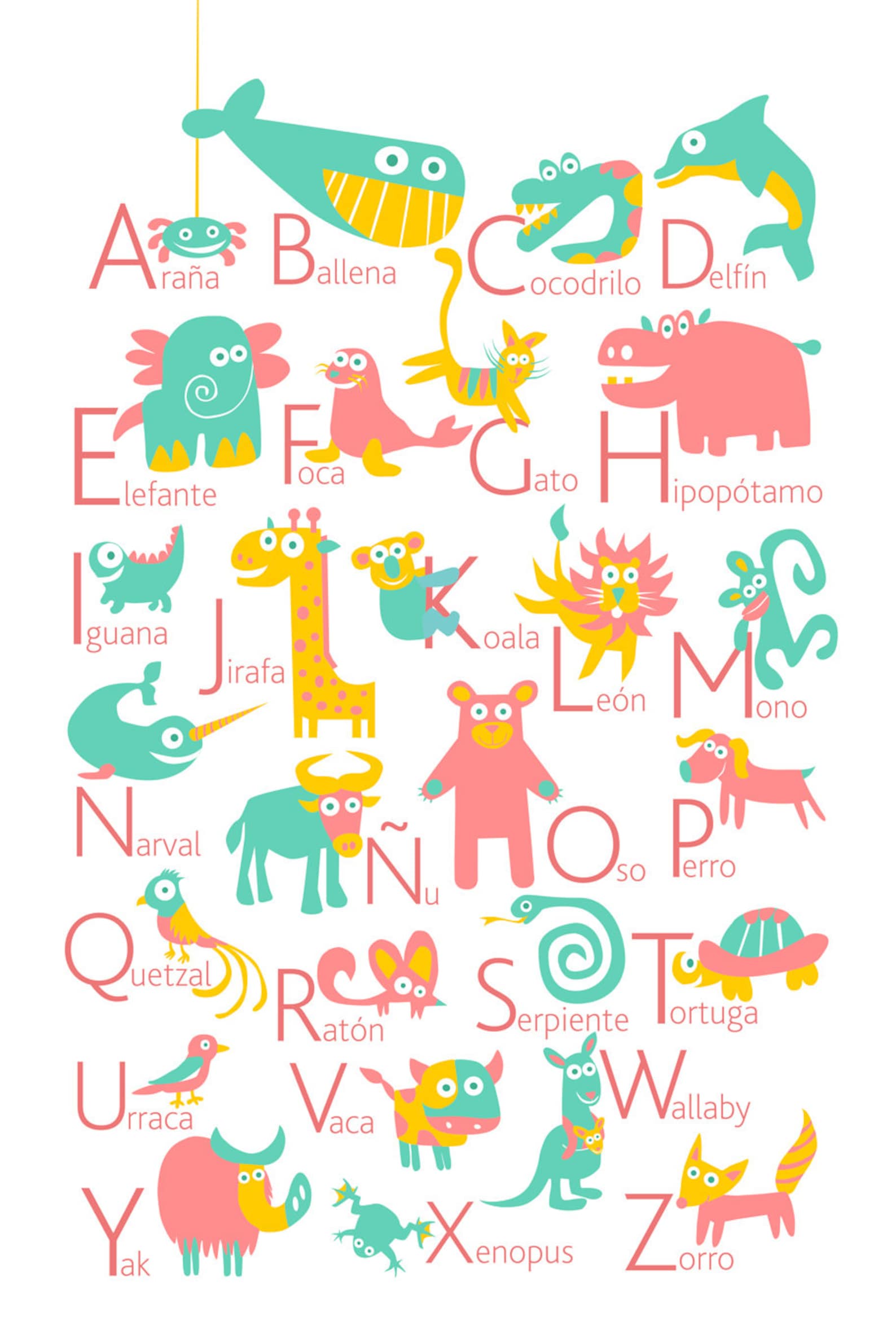 SPANISH Alphabet Poster with animals from A to Z BIG POSTER | Etsy
