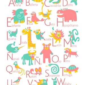 SPANISH Alphabet Poster With Animals From A to Z, BIG POSTER 13x19 ...