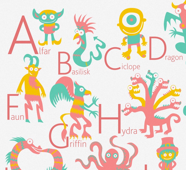 Personalized Monsters Alphabet Poster ENGLISH A to Z BIG - Etsy