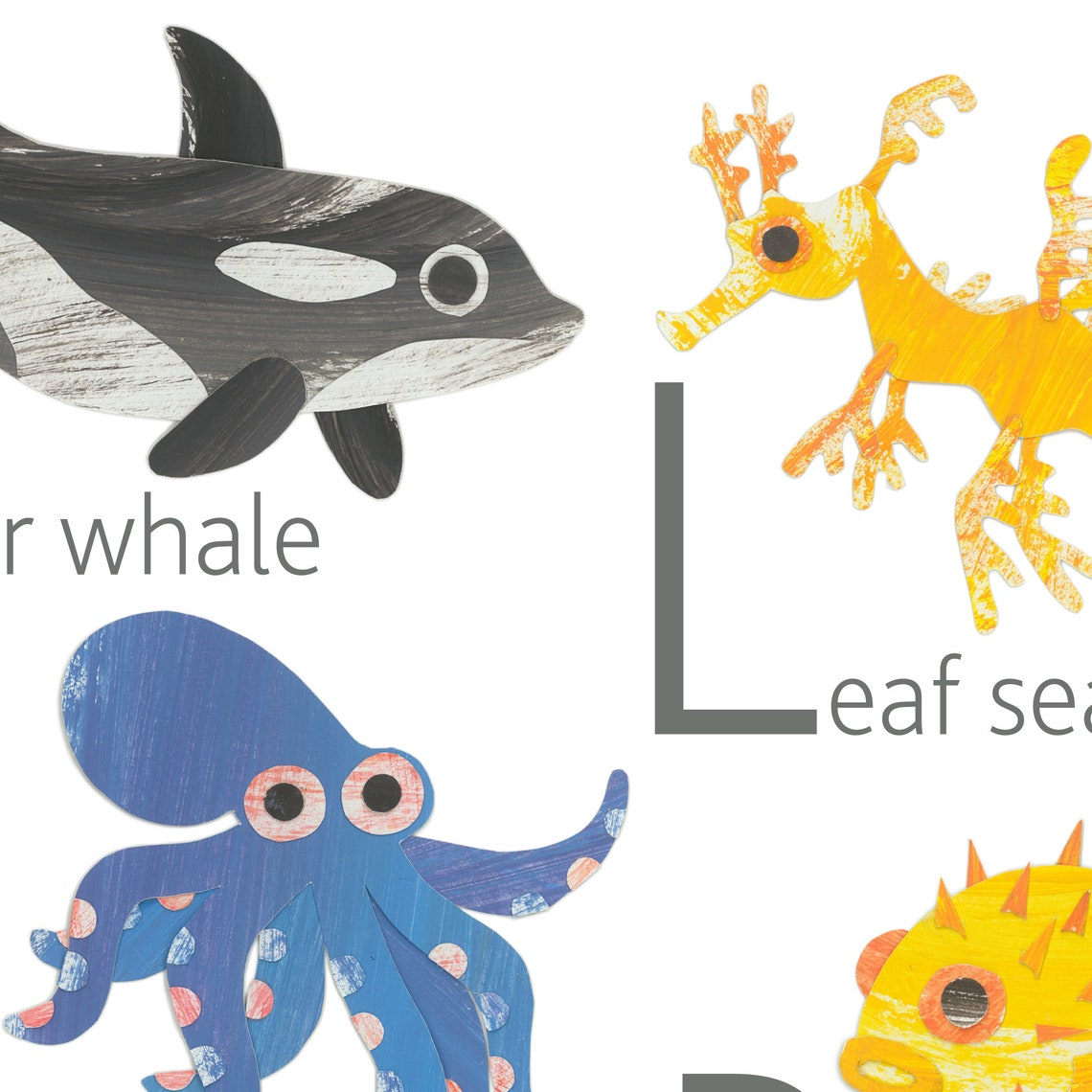 MARINE ANIMALS English Alphabet Poster With Animals From A to | Etsy