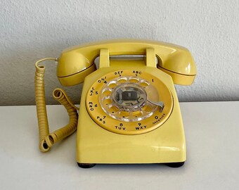 Vintage Yellow Rotary Phone, Western Electric, Collectible Office Phone ...