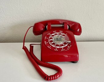 Red Push Button Desk Phone, Restored and Working Touch Tone Telephone ...